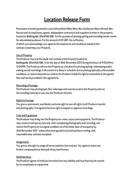 Location release form | PDF