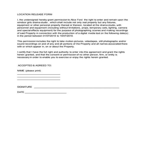 Location release form | DOCX