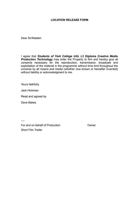 Location release form | DOC