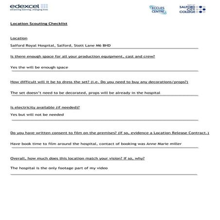 Location scouting checklist | DOCX