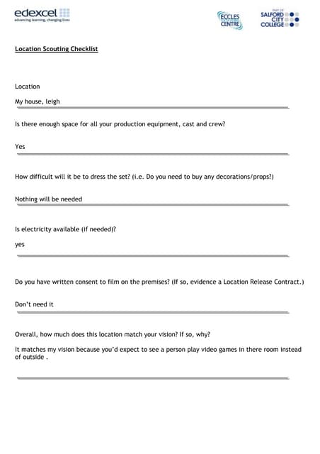 Location scouting checklist ig2 | PDF