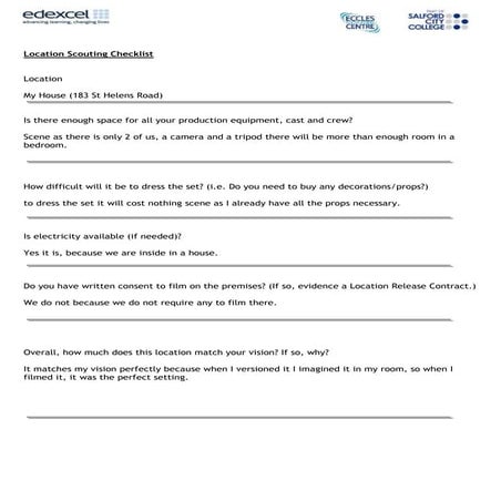 Location scouting checklist | DOCX