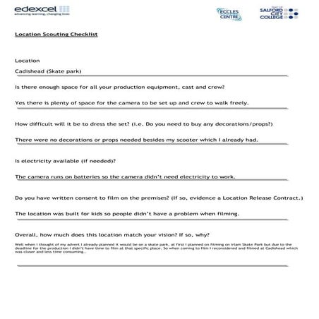 Location scouting checklist advert | DOCX