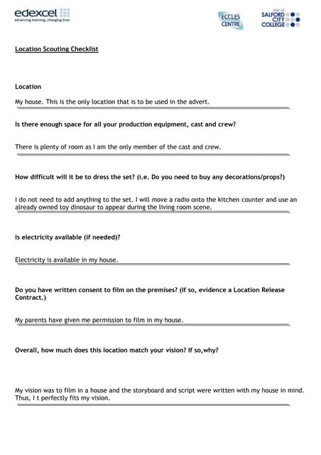 Location scouting checklist | DOCX