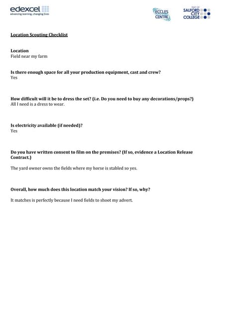 Location scouting checklist advert | PDF