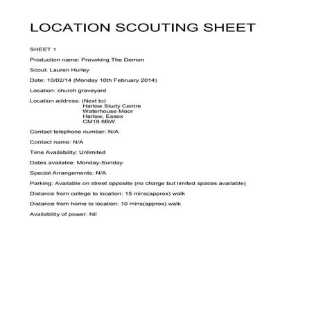 Location Scouting Sheet | DOCX