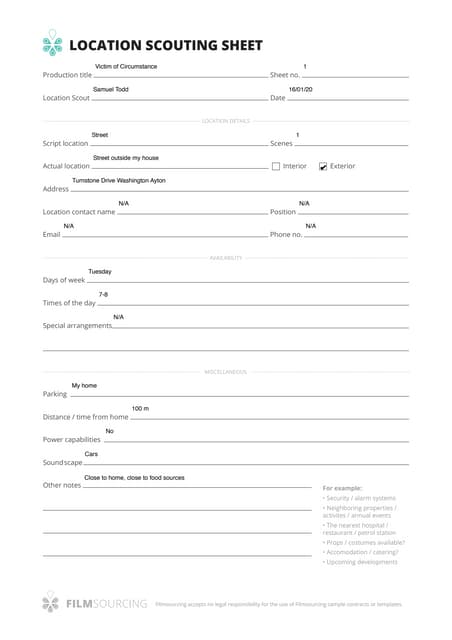 Location recce form 1 | PDF