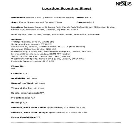 Location Scouting Sheet | PDF