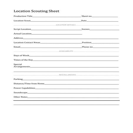 Location scouting sheet | DOCX | Screenwriting | Content Production