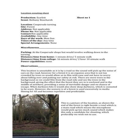 Location scouting sheet | PDF