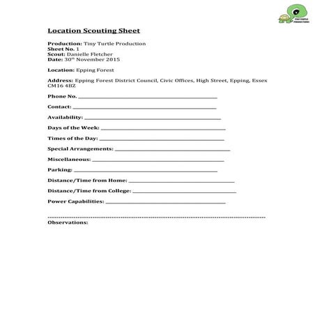 Location Scouting Sheet | DOC