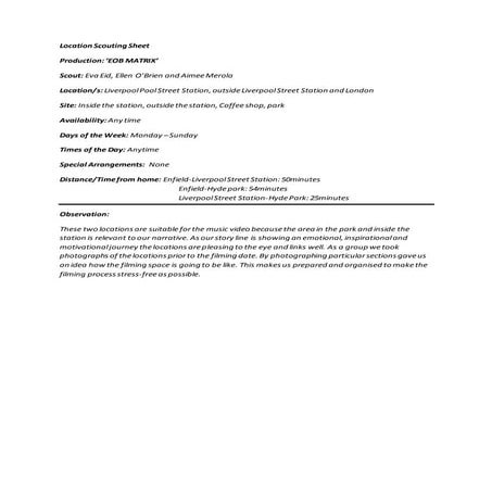 Location scouting sheet | DOCX