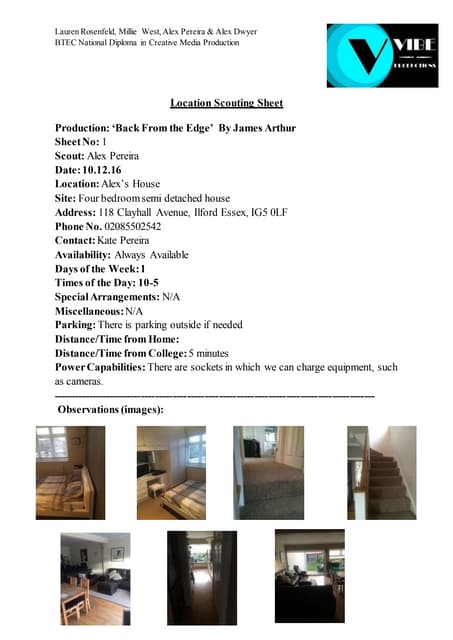 Location Scouting Sheet House | DOCX