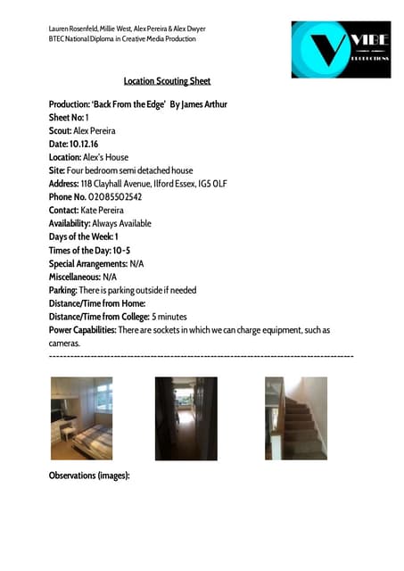 Location Scouting Sheet House | PDF