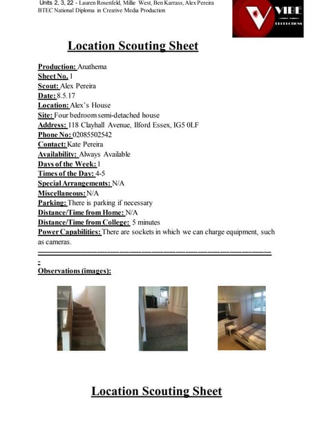 Location Scouting Sheet House | DOCX