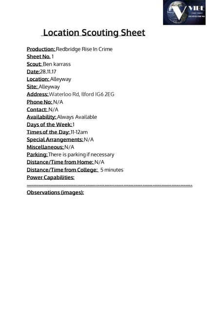 Location Scouting Sheet House | DOCX