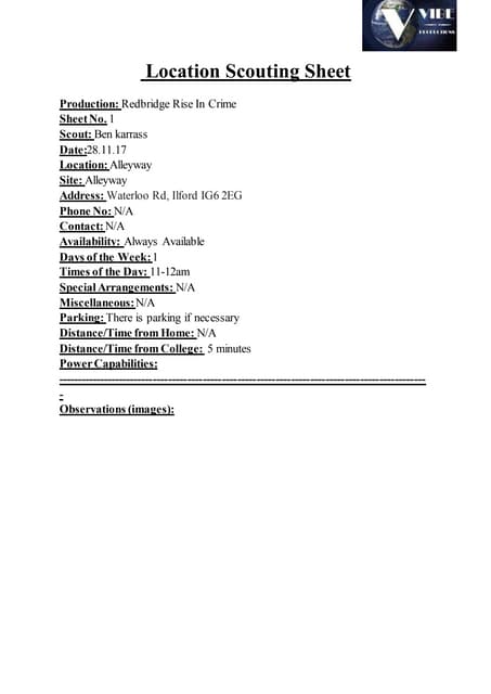 Location Scouting Sheet House | DOCX