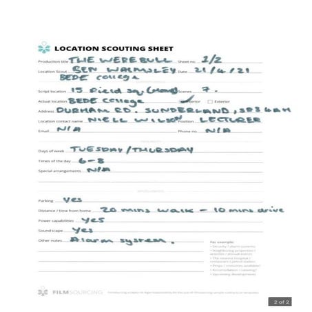 Location scouting sheet | PDF