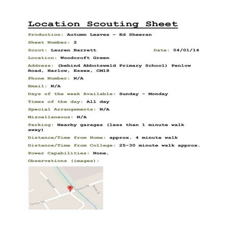 Location scouting sheet 5 | DOCX
