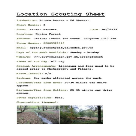 Location scouting sheet 3 | PDF