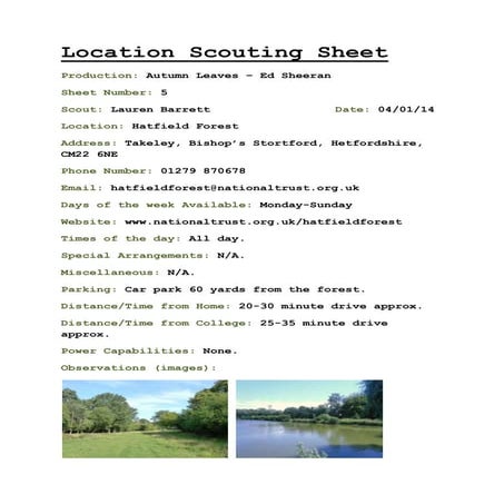 Location scouting sheet 5 | DOCX