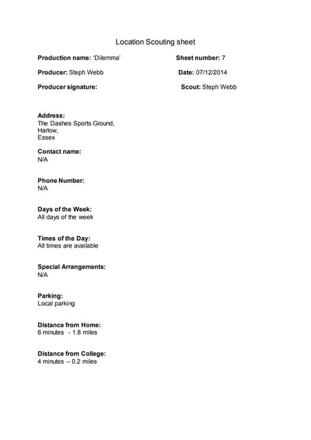 Location Scouting Sheet | PDF