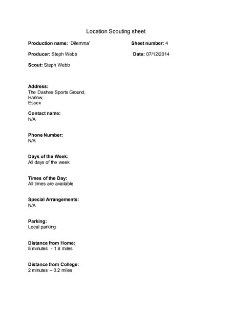 Location scouting sheet school | PDF