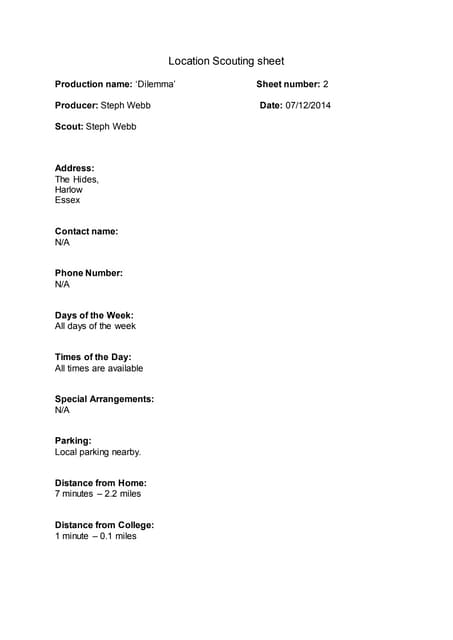 Location scouting sheet school | PDF