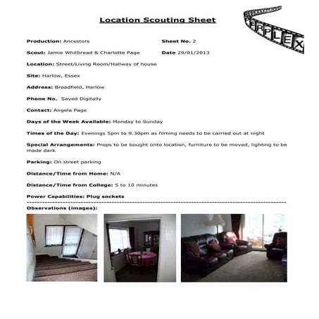 Location Scouting Sheet House | DOCX
