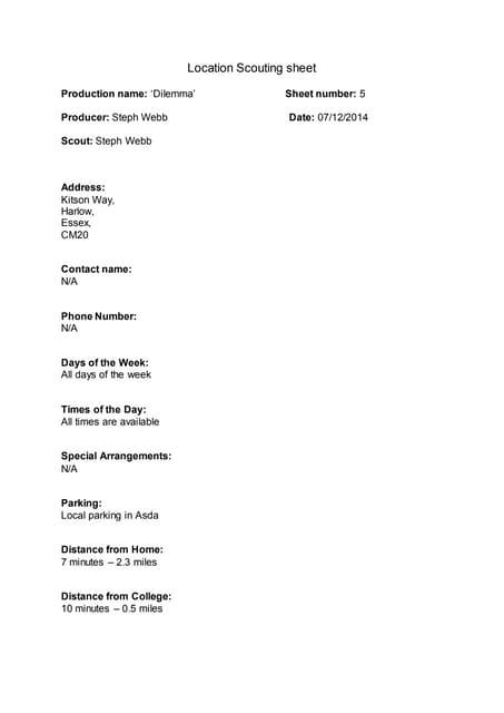 Location scouting sheet school | PDF