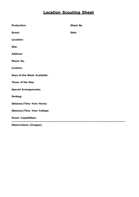 Location scouting sheet | PDF