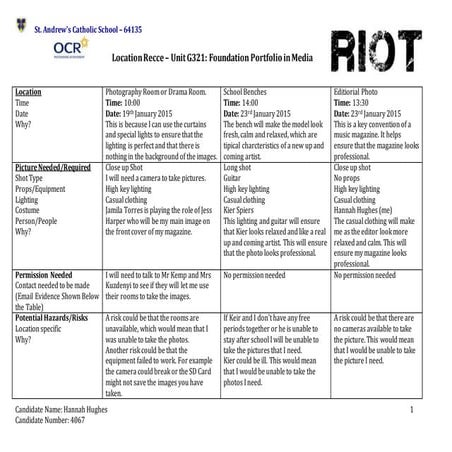 Locations recce template
