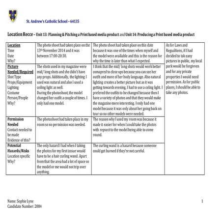 Locations recce | DOCX