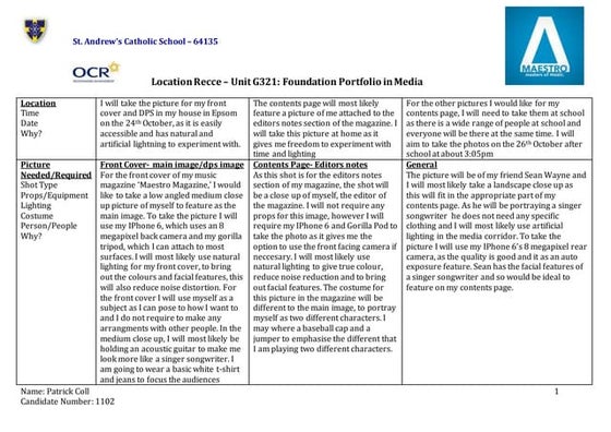 Locations recce template | PPT