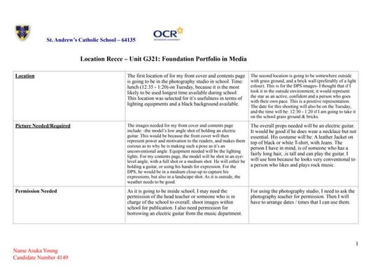 Location recce template | PPT