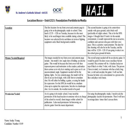 Locations recce template