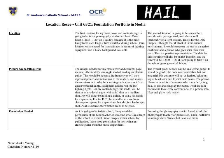 Locations recce template