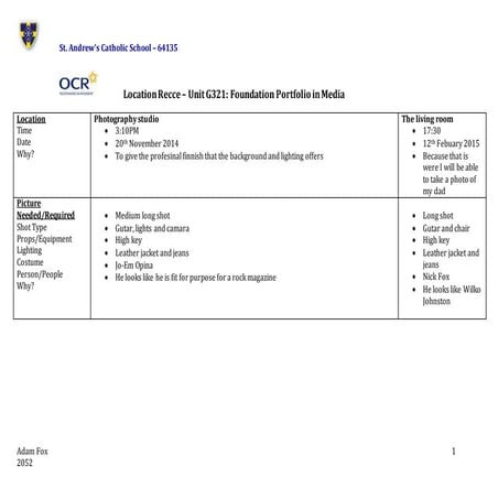 Locations recce template | DOCX