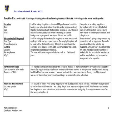Locations recce template | DOCX