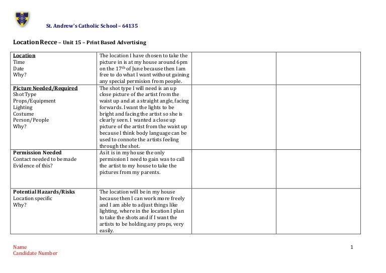 Locations recce template