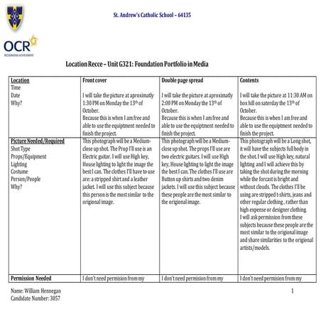 Locations recce template