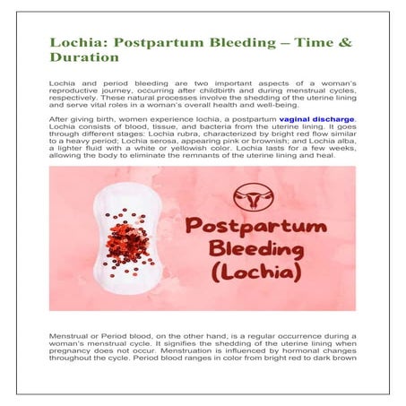 Lochia: Postpartum Bleeding – Time & Duration | DOCX