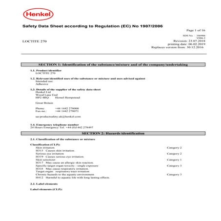 Loctite 270 msds | PDF