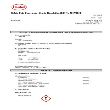 Loctite 406 msds | PDF