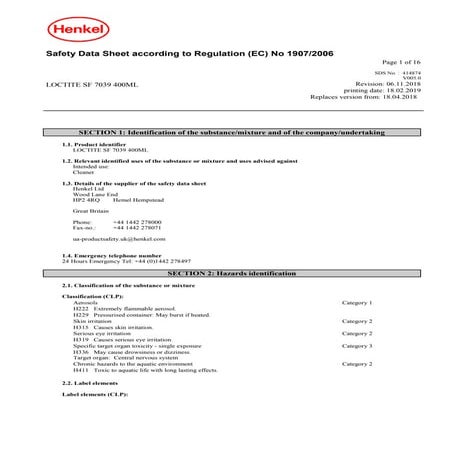 Loctite 7039 400 ml msds | PDF