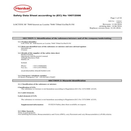 Loctite 7840 750 ml msds 1427770 | PDF