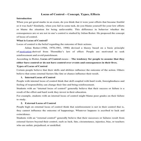 Locus of Control for the personality development | PDF
