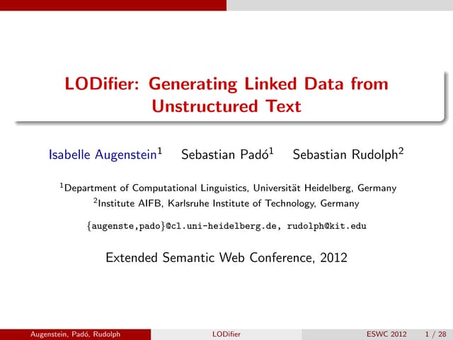 Lodifier Generating Linked Data From Unstructured Text Ppt