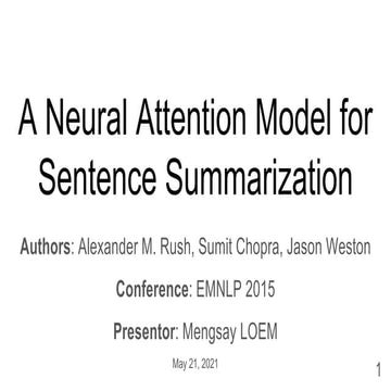 A Neural Attention Model For Sentence Summarization Pdf