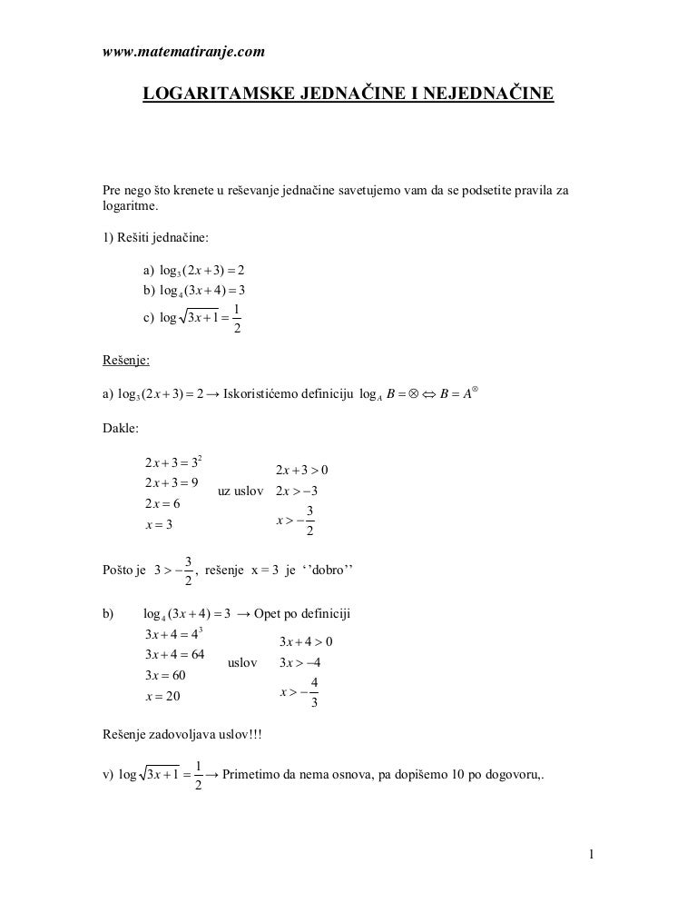 Logaritamske jednacine i_nejednacine